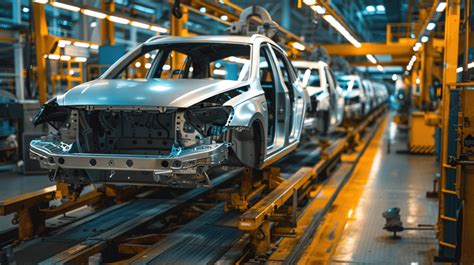 Automobile Assembly Line Production In Car Factory Background Automobile Transportation