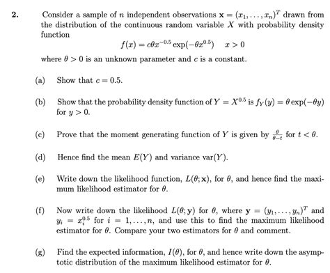 Solved Consider A Sample Of N Independent Observations X Chegg