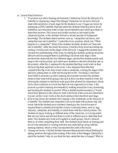 Pce Lesson Plan Reflection Task 2 A Lesson Plan Reflection 1 To