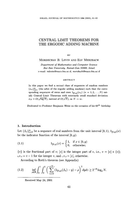 pdf central limit theorems for the ergodic adding machine