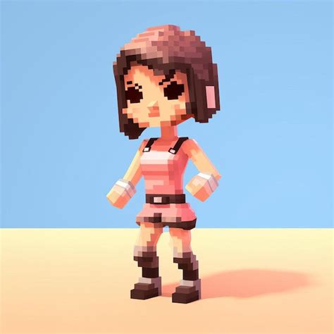 Unique 3d Pixelated Girl On Beach Cargopunk Character Design Premium
