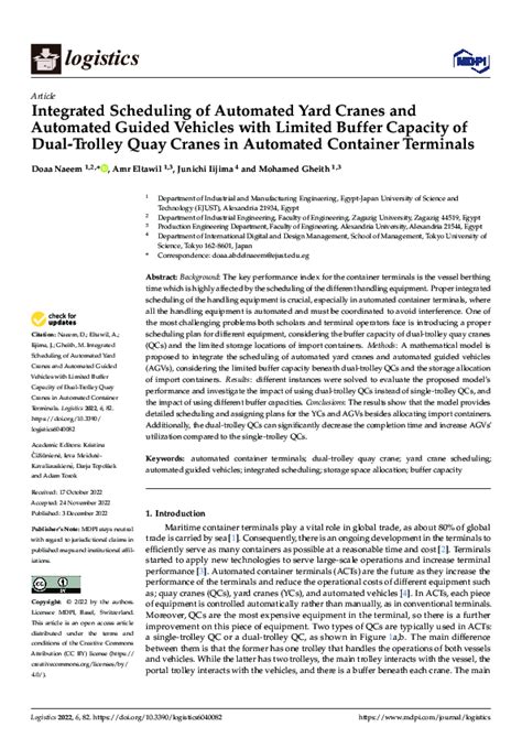 Pdf Integrated Scheduling Of Automated Yard Cranes And Automated