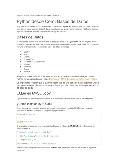 Pdf Python Desde Cero Base De Datos Sql