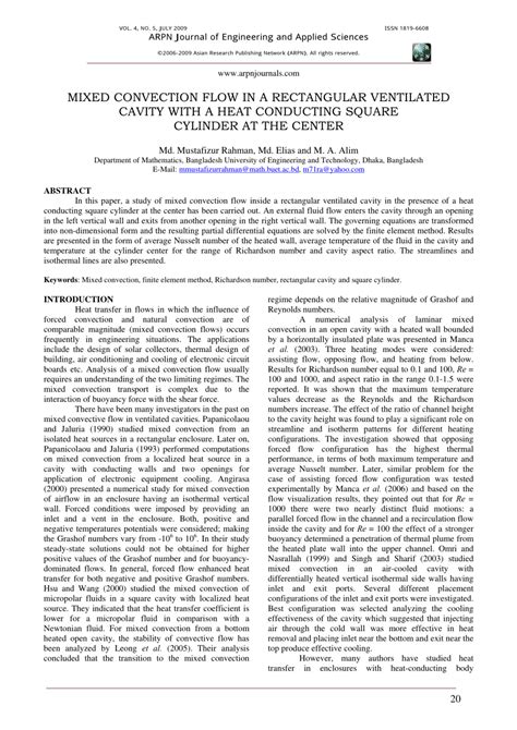 Pdf Mixed Convection Flow In A Rectangular Ventilated Cavity With A Heat Conducting Square