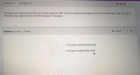 Solved Two Angles Are Complementary If The Sum Of Their Chegg Com