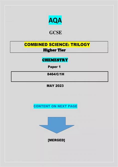 AQA GCSE COMBINED SCIENCE: TRILOGY Higher Tier CHEMESTRY Paper 1 8464/C ...