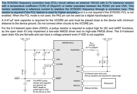 mspm0g1505 internal rosc oscillator for use with sysosc and fcl arm