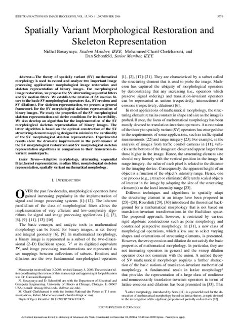pdf spatially variant morphological restoration and skeleton