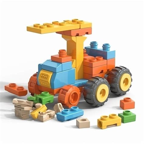 Premium AI Image A Lego Toy With A Yellow And Blue Tractor On Top