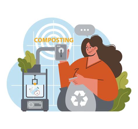 Cheerful Woman Guides Composting Process In Urban Setting Flat Vector