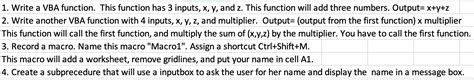 solved 1 write a vba function this function has 3 inputs