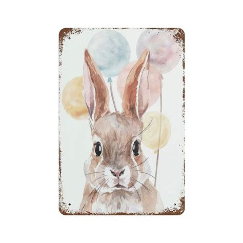 금속 주석 기호 복고풍 스타일 참신한 포스터 철 그림 토끼 풍선 주석 기호 벽 예술 장식 보육 어린이 방 거실 홈