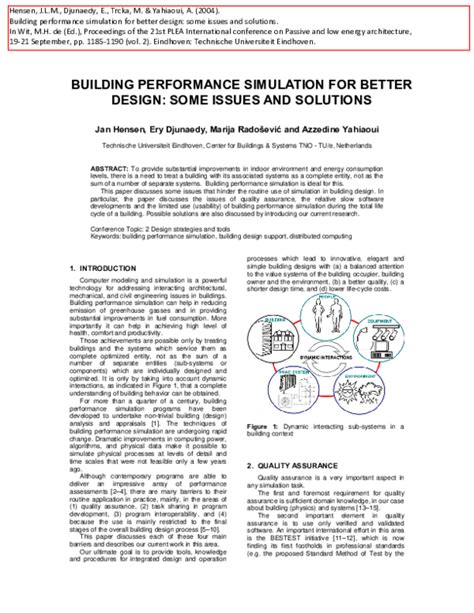 pdf building performance simulation for better design some issues