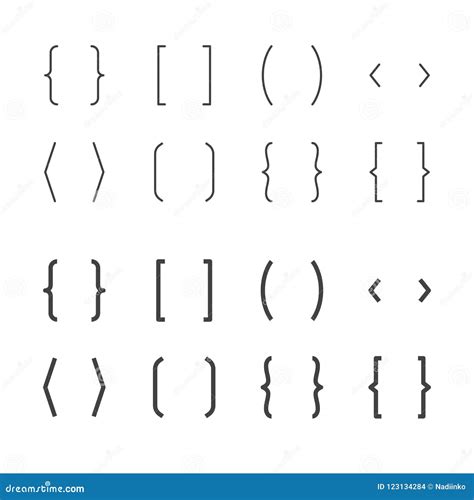 Brackets Flat Line Icons Brace Vector Illustrations Thin Signs Of