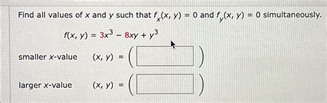 solved find all values of x ﻿and y ﻿such that fx x y 0 ﻿and