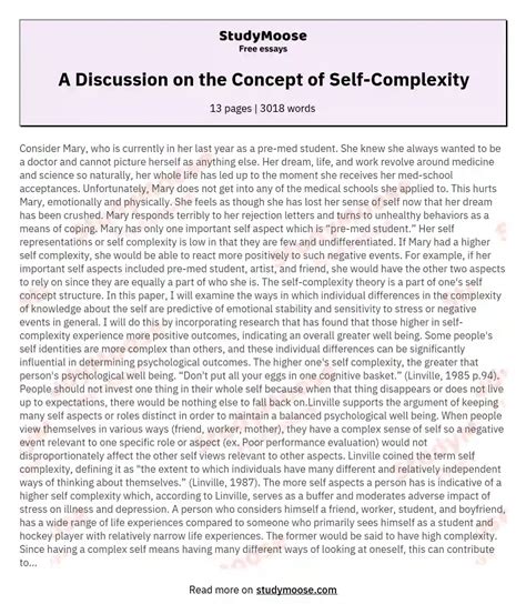 A Discussion On The Concept Of Self Complexity Free Essay Example