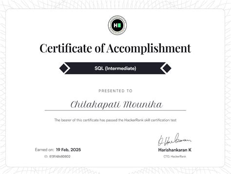 🚀 Excited To Share My Hackerrank Sql Intermediate Certification