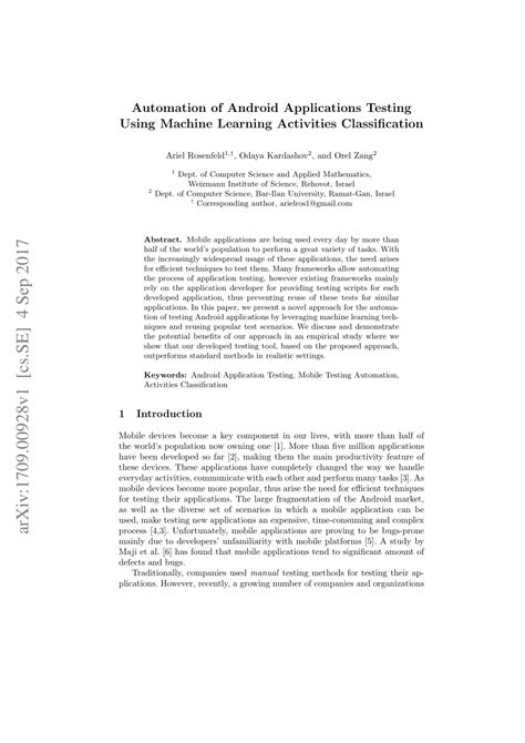 PDF Automation Of Android Applications Testing Using Machine Learning Activities Classification