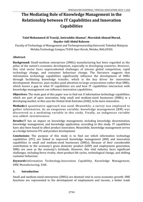 Pdf The Mediating Role Of Knowledge Management In The Relationship