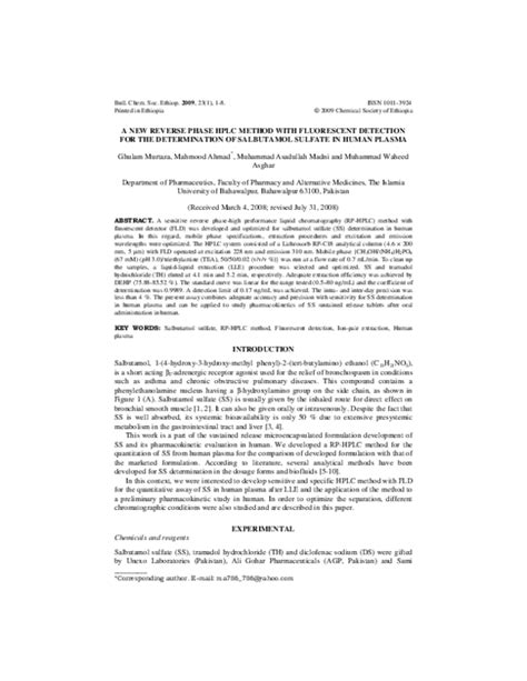Pdf A New Reverse Phase Hplc Method With Fluorescent Detection For