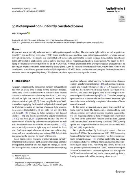 Spatiotemporal Non Uniformly Correlated Beams Researchback