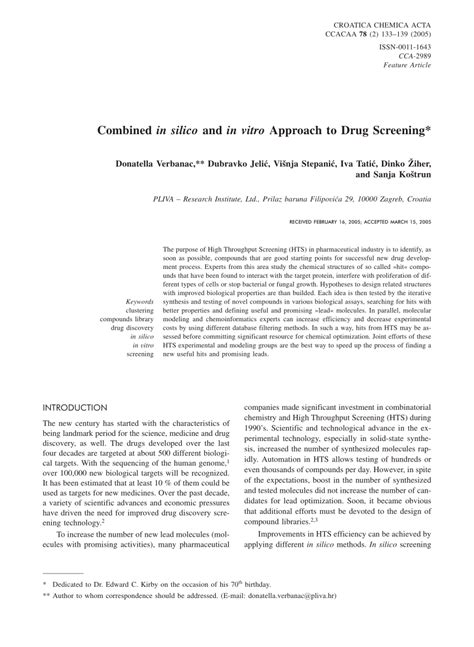 PDF Combined In Silico And In Vitro Approach To Drug Screening