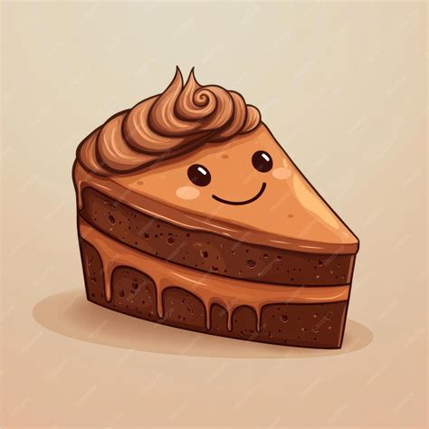 Smiling Chocolate Cake Slice Cartoon Illustration Premium Ai