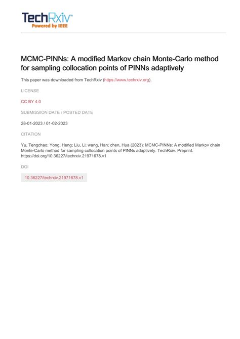 Pdf Mcmc Pinns A Modified Markov Chain Monte Carlo Method For