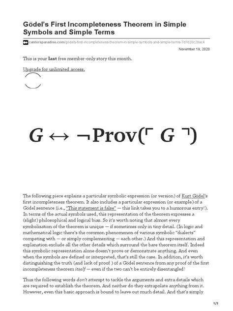 Gödels First Incompleteness Theorem In Simple Symbols And Simple Terms Pdf Theorem If And