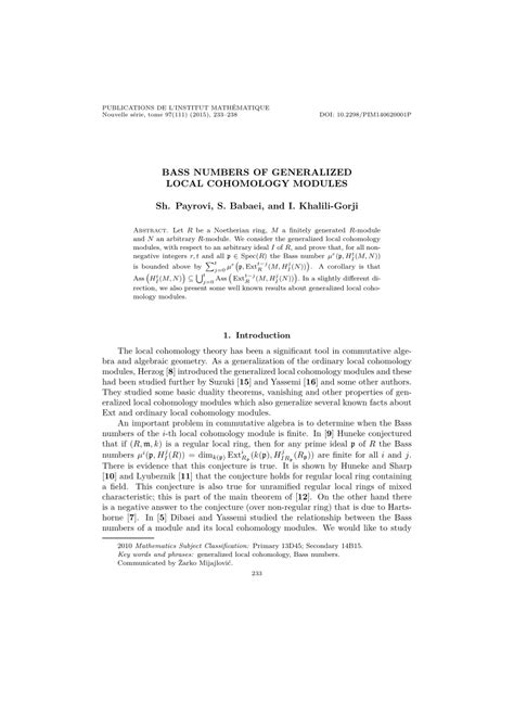 Pdf Bass Numbers Of Generalized Local Cohomology Modules