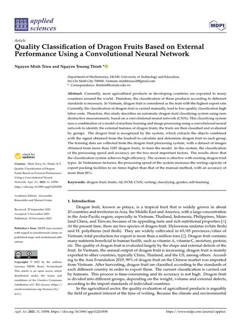 3quality Classification Of Dragon Fruits Based On External Performance Using A Convolutional