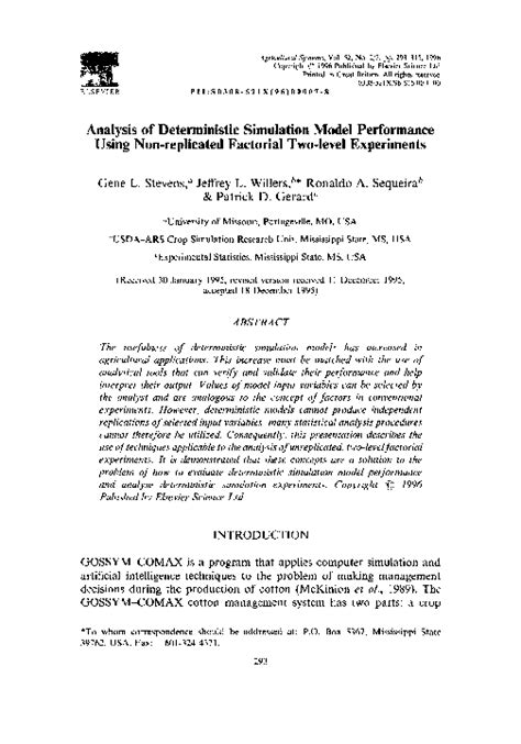 Pdf Analysis Of Deterministic Simulation Model Performance Using Non