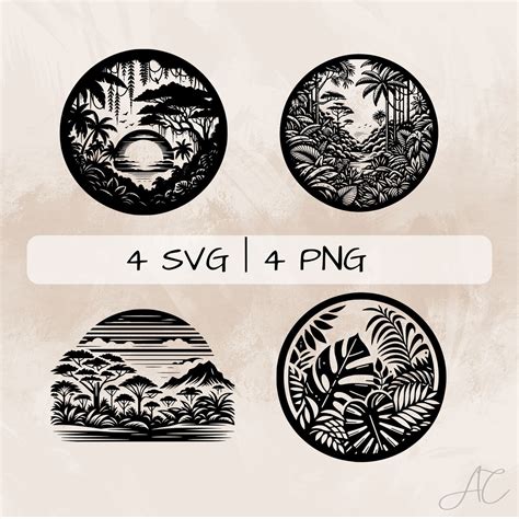 Jungle SVG Bundle Jungle Scene PNG Jungle Trees Clipart Hand Drawn Jungle Pictures For Print