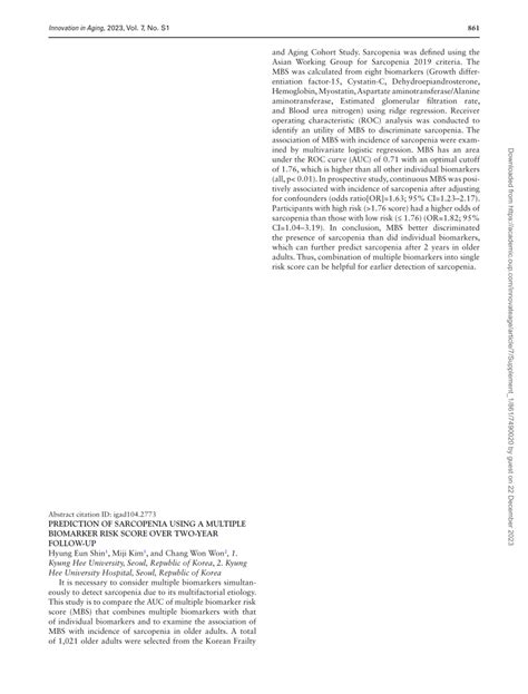 Pdf Prediction Of Sarcopenia Using A Multiple Biomarker Risk Score