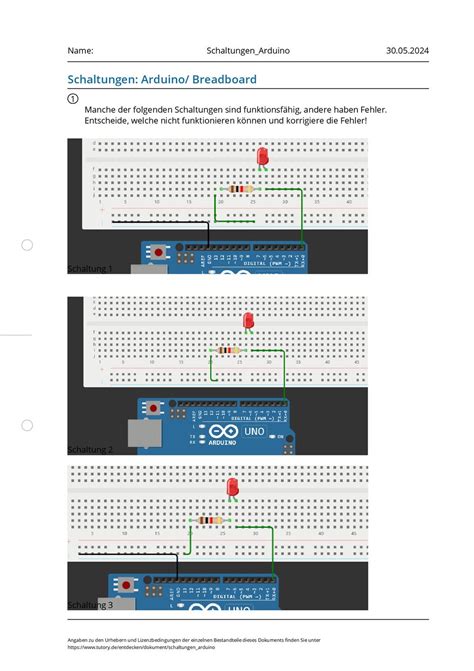 Arbeitsblatt Schaltungenarduino Tutoryde