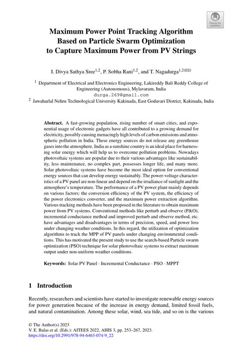 Pdf Maximum Power Point Tracking Algorithm Based On Particle Swarm