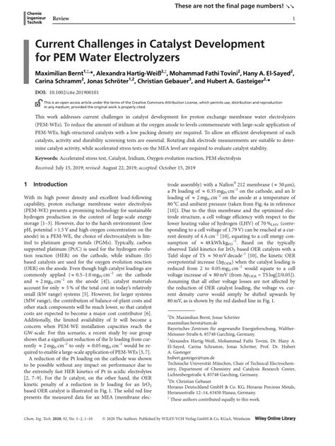 Pdf Current Challenges In Catalyst Development For Pem Water