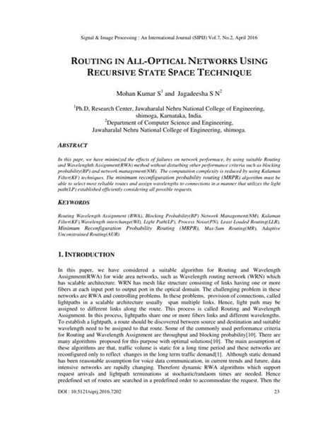 Routing In All Optical Networks Using Recursive State Space Technique Pdf