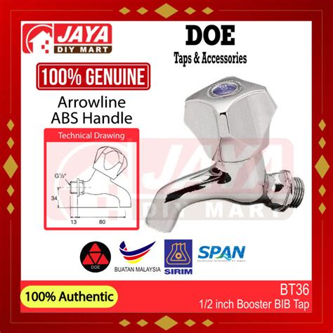 Doe Bt36 Rp 1 2in Cp Brs Booster B Tap W A Line Abs Handle Bt3 Jaya Diy