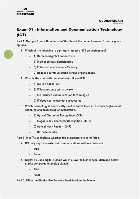 Exam On Ict With Answers Pdf File Information And Communication Technology Ict Exams