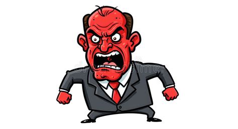 Cartoon Of A Very Angry Red Faced Businessman Threatening Vigorously
