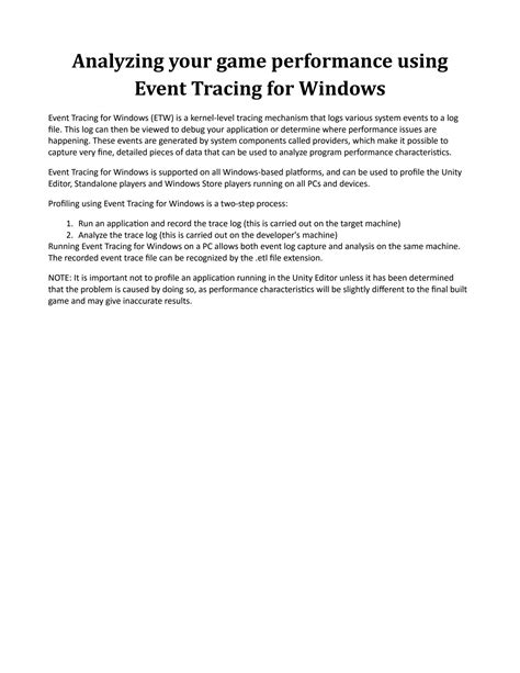 Solution Analyzing Your Game Performance Using Event Tracing For