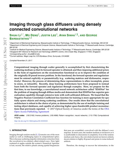Pdf Imaging Through Glass Diffusers Using Densely Connected