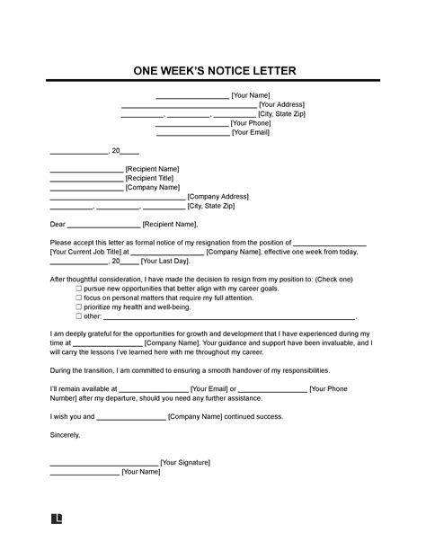 One Week Notice Letter Fill Out Save And Print