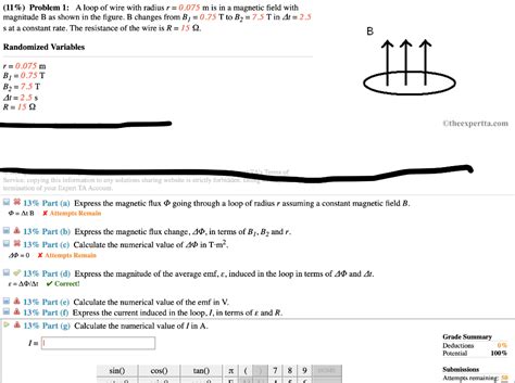solved 11 problem 1 a loop of wire with radius r 0 075