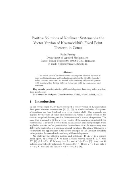 Pdf Positive Solutions Of Nonlinear Systems Via The Vector Version Of