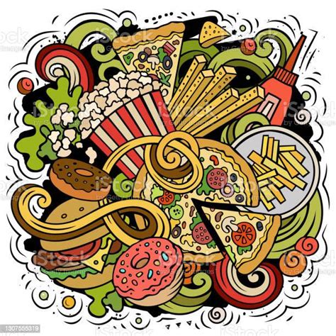 패스트 푸드 손으로 그린 벡터 낙서 일러스트 클립아트에 대한 스톡 벡터 아트 및 기타 이미지 클립아트 프렌치 프라이 햄버거 류 Istock