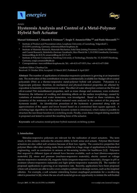 Pdf Hysteresis Analysis And Control Of A Metal Polymer Hybrid Where Soft Actuators Are