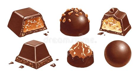 Assorted Chocolates Displayed On A White Background Varieties Include Square Stock