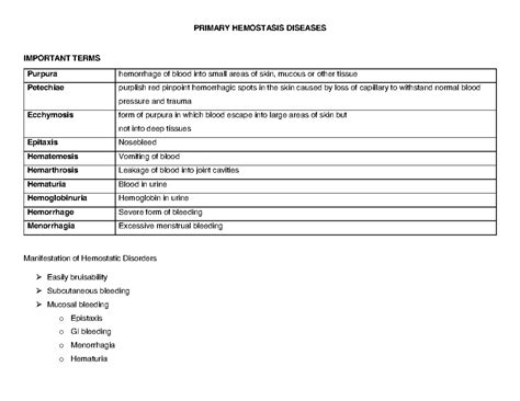 Primary Hemostasis Diseases Primary Hemostasis Diseases Important Terms Purpura Hemorrhage Of